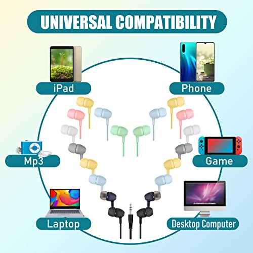 250 Pack Earbuds Bulk Kids Earbuds Headphones Classroom Earphones with Wire Ear Headphones for Schools Classrooms Libraries Children Students Gift (Multi Colors)