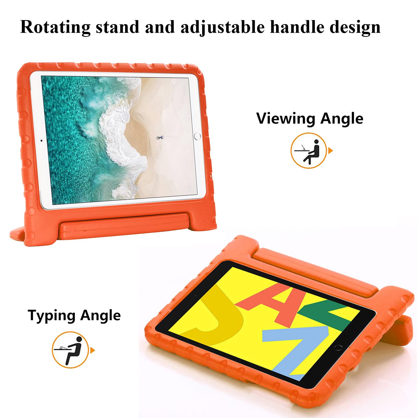 UUcovers Kids Case for iPad 9th/8th/7th Generation 10.2" with Rotating Handle/Stand Lightweight Soft EVA Foam Shockproof Rugged Kickstand Boy Girl Kid Cover for iPad 10.2 Inch 2021/2020/2019, Orange