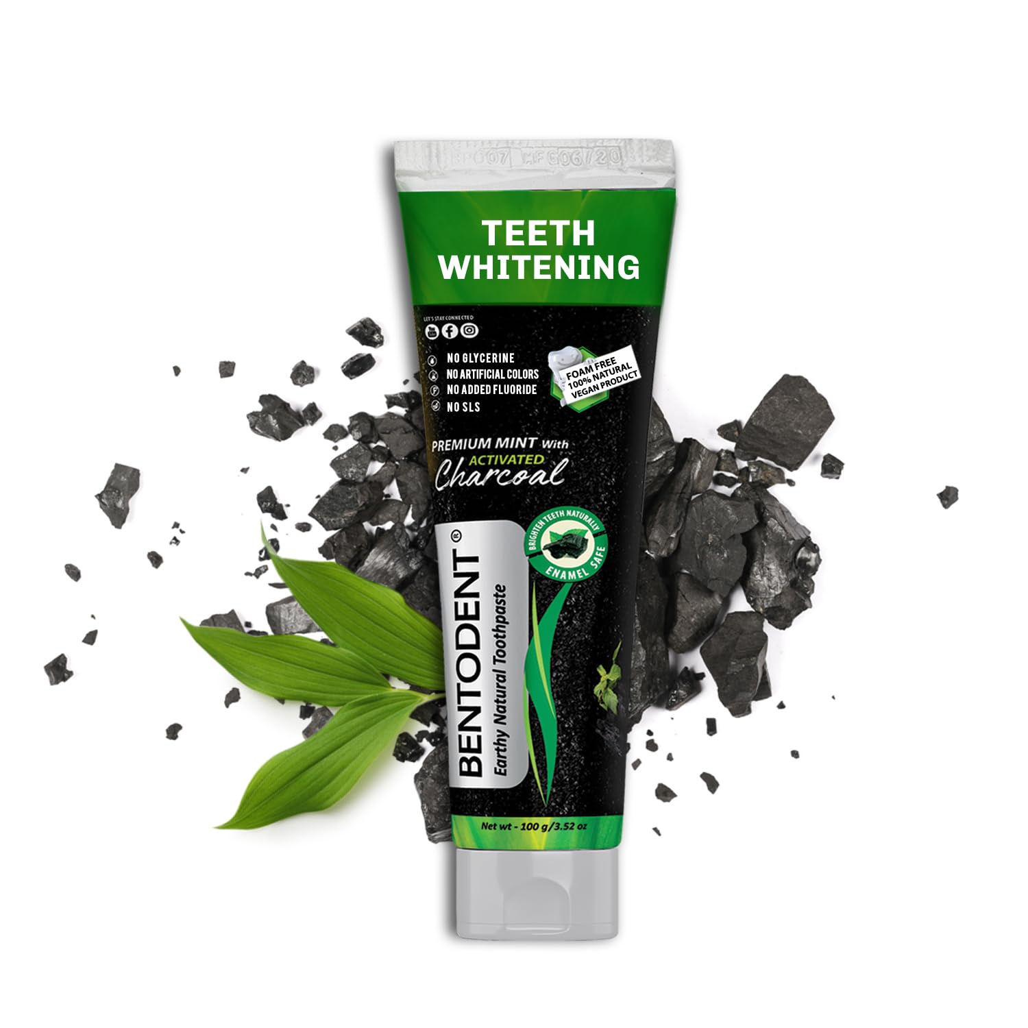 BENTODENT Teeth Whitening Bentonite Clay & Charcoal Toothpaste - Natural Teeth Whitening Charcoal Toothpaste, No SLS & Fluoride Free Toothpaste, Vegan (Activated Charcoal Mint Combo)
