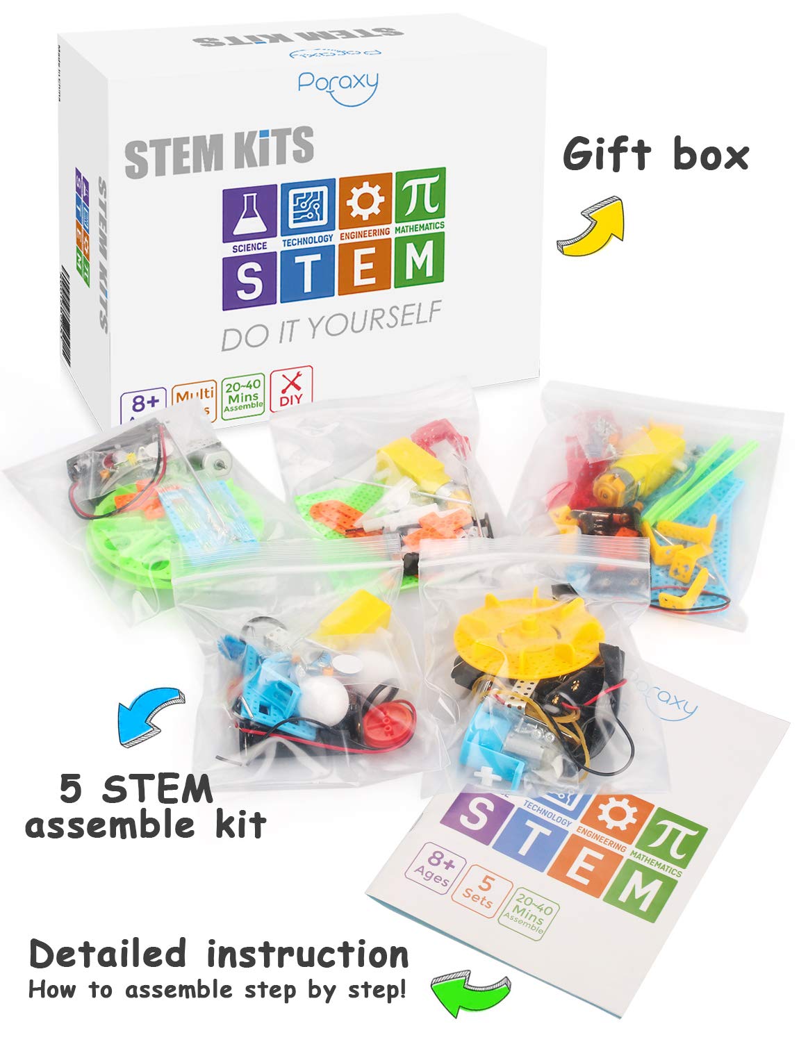 5 Set STEM Kit, Robot Building Kit, STEM Projects for Kids Age 8-12, DIY Electronic Science Experiments Engineering Toys,Gift for Boys and Girls 8 9 10 11 12 Year Old