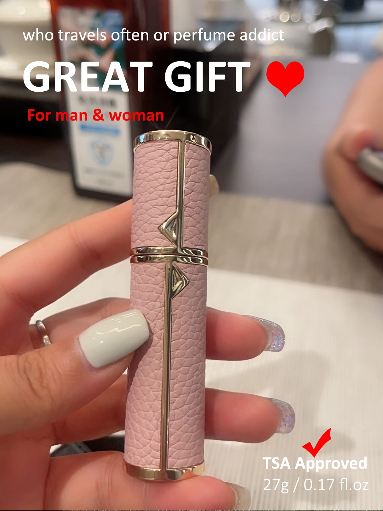 Perfume Travel Refillable Bottle,Genuine Leather Perfume Atomizer,Mini Travel Cologne Dispenser,Portable Sprayer Pocket Size Atomizer for Cruise Car Trip Purse Gift 5ml -Pink