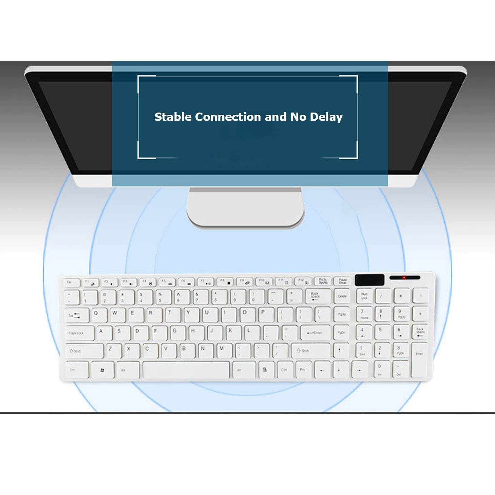 2.4GHz Keyboard Mouse Combo, 78 Keys Ultra Thin Computer Keyboards, Rechargeable Gaming Keyboard for Desktop, PC and Laptop, USB Receiver, Compact Full Size, White