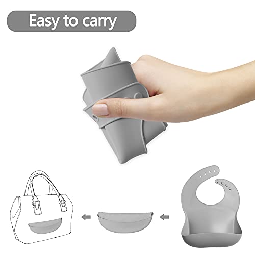 GODR7OY Baby Silicone Bibs, BPA Free Waterproof Silicone Bibs with Food Catcher, Bibs for Toddlers, 4 Sizes Adjustable, Soft and Easy Clean, Unisex Cute Bibs (Gray Cool, 2 Pack)