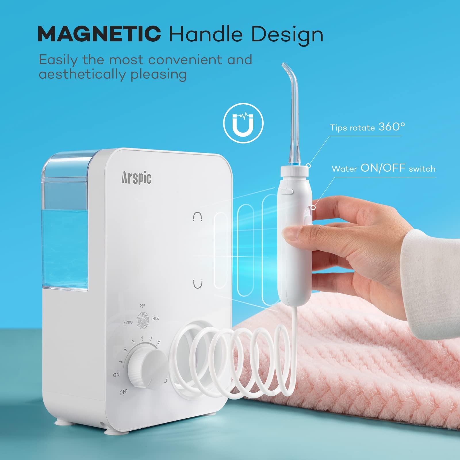 Water Flosser Picks for Teeth Cleaning, 3 Flossing Modes & 10 Pressures Professional Electric Water Flossers for Teeth, Braces, Gums, Kids, Adults, 7 Water Jet Tips Included for Multiple Dental Care