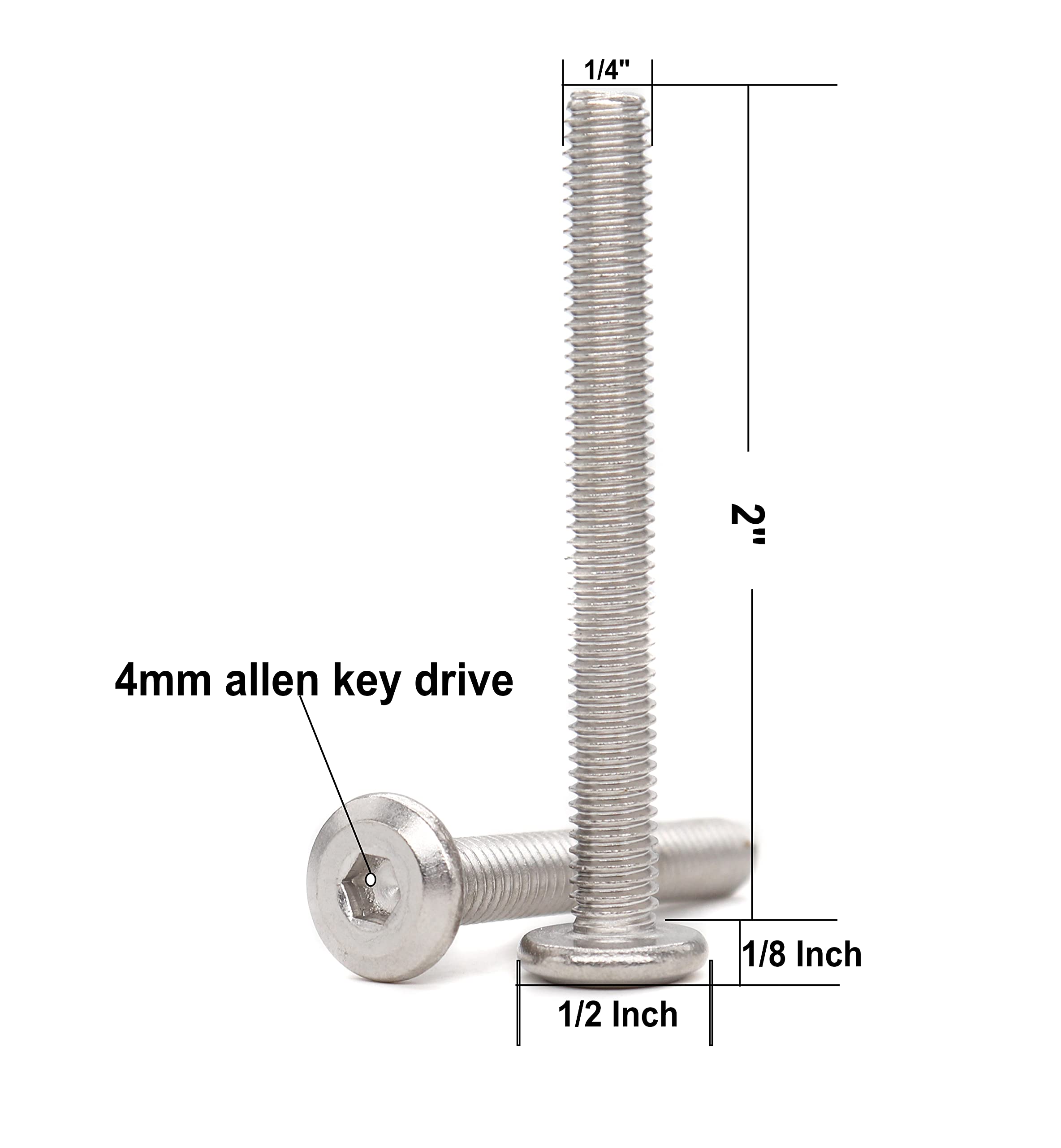 binifiMux 1/4-20 x 2 Inch Flat Head Allen Bolt Joint Connecting Bolts Socket Cap Screws for Furniture, 304 Stainless Steel, Plain Finish