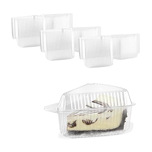 Cake Slice Container-Clear Cake Cheesecake Pie Slice Containers with Medium Dome Lid, Disposable Hinged, Pack of 50