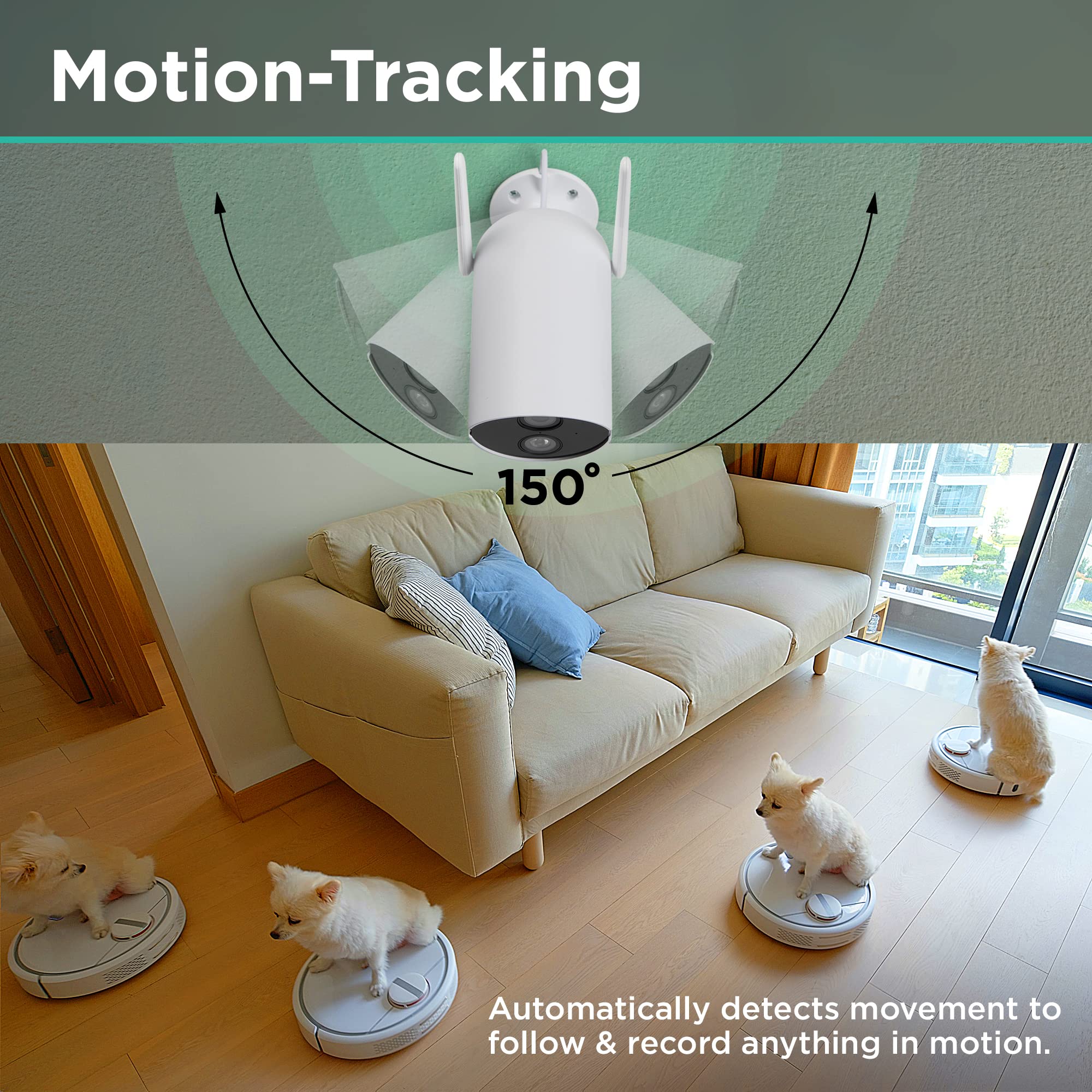 iHome ROTO Smart Outdoor WiFi Auto-Tracking Security Camera, IP65 Weatherproof Camera with 2-Way Audio, Night Vision, and Motion Alerts, 1080p HD