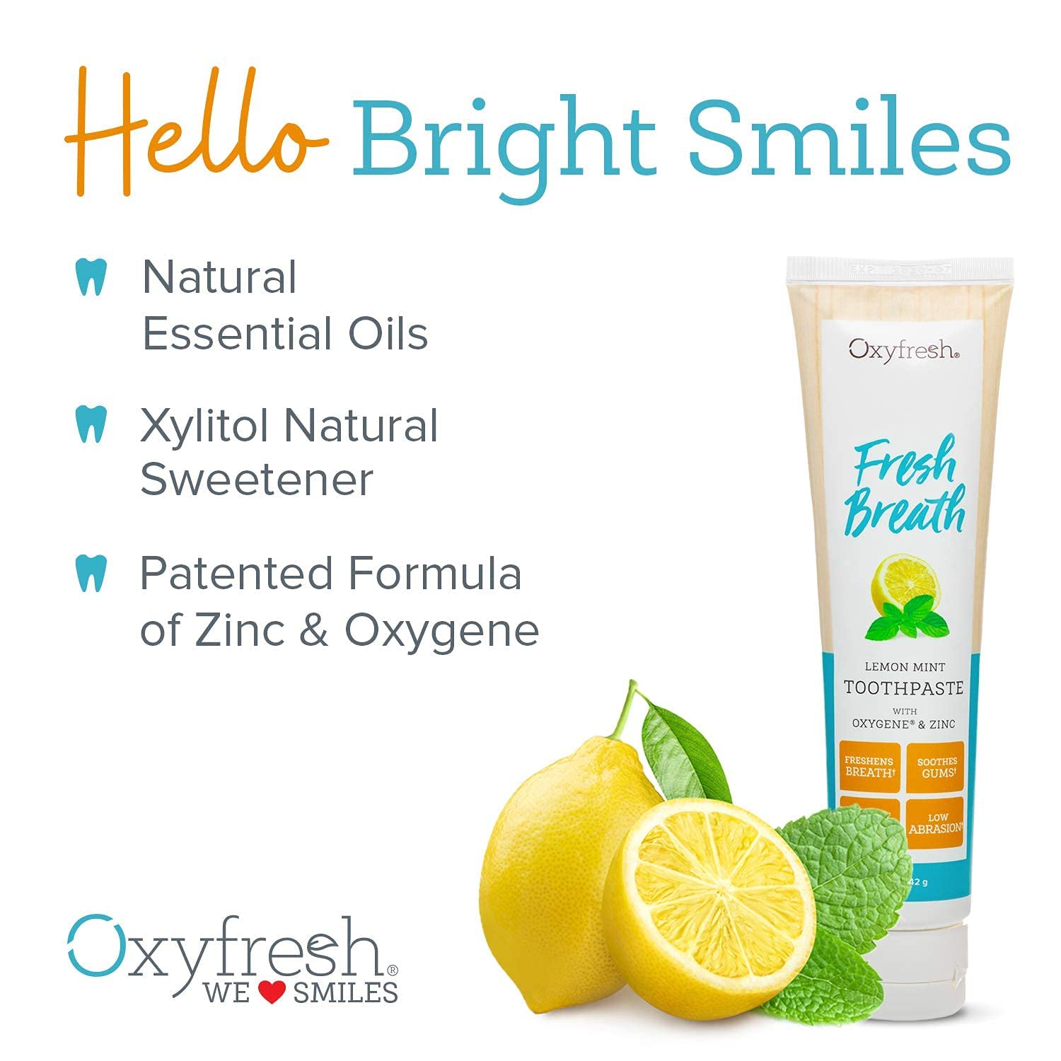 Oxyfresh Premium Fresh Breath Lemon Mint Mouthwash 16 oz. + Bad Breath Lemon Mint Toothpaste 5oz. | Fluoride Free | Alcohol Free | Dye Free | Made w/Zinc & Xylitol