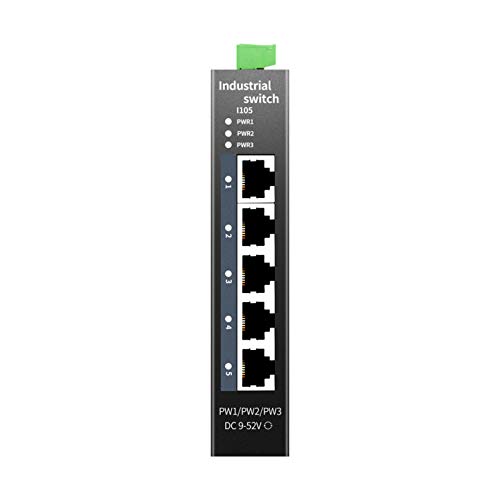 5-Port Hardened Industrial DIN-Rail Switch Network Switch (-40 to 70 ºC),5 x 100Mbps Ports,1Gbps Switching Capacity,DIN-Rail Included, Lifetime Protection