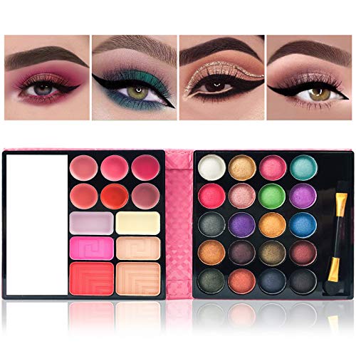 All in One Makeup Kit,Beauty Book Makeup Set With Eyeshadow Palette Lip Glosses Blushers Powder Concealer Mirror Brush,Professional Makeup Kit Set Gift for Women Girls,Beginners,Teens,32 Colors(Pink)