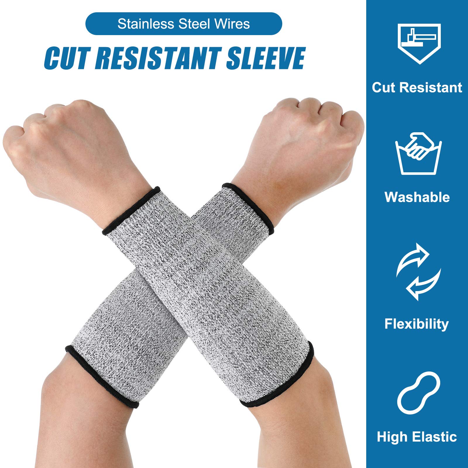 2 Pairs Cut Resistant Sleeve Arm Protection Sleeves Level 5 Protection Safety Protective Sleeves for Men Women (Black, Gray, 8.6 x 3.7 Inches)
