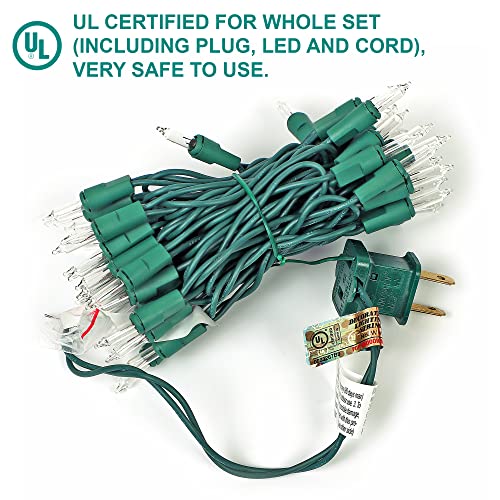 100 Christmas Mini Lights - 24.8 ft / 7.5m - 120V - Warm White Bulbs 2800K - Green Wire - 120V - End to End Connection - Indoor & Outdoor Use - Light Strings for Christmas Tree and New Year Decoration