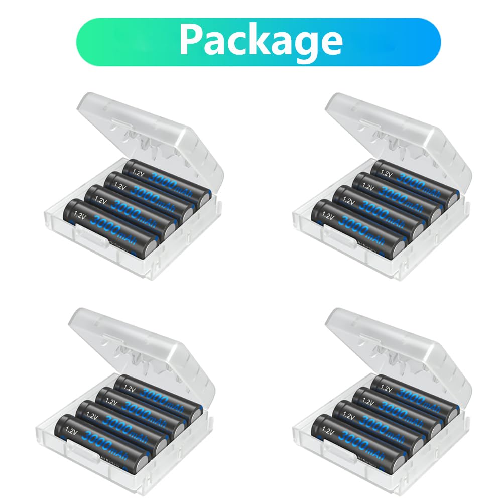 CITYORK 16 Pack 1.2V Ni-MH AA 3000mAh Rechargeable Battery, NIMH Pre-Charged AA Rechargeable Battery 1.2V 3000mAh Long Lasting for Solar Lights, Remote Controller, Electric Toys
