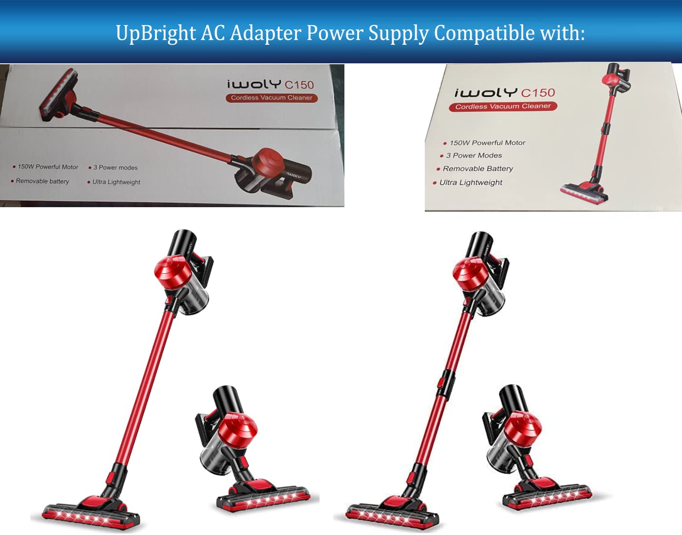 UpBright 26V AC/DC Adapter Compatible with iwoly C150 D300 22.2V 2200mAh Li-ion Battery Handheld Cordless Stick Vacuum Cleaner Model RSS1002-130260-W2J 26VDC 500mA 0.5A Power Supply Cord Charger PSU