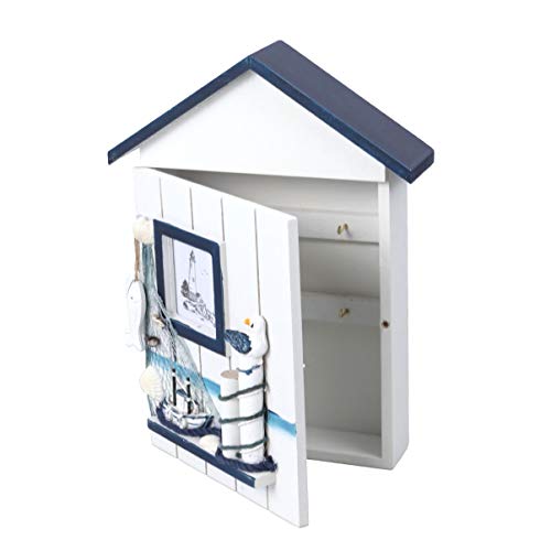 Hemoton Mediterranean Style Key Cabinet Wood Nautical Style Wall Mounted Wooden Key Holder Storage Box Cabinet Style 2