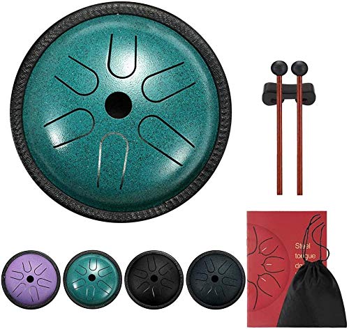 5.5 Inch Steel Tongue Drum Mini Tank Drum 6 Notes C Key Hand Tankdrum Handpan Pan Drum Tank with Drum Mallets Carrying Bag (Obisidian)