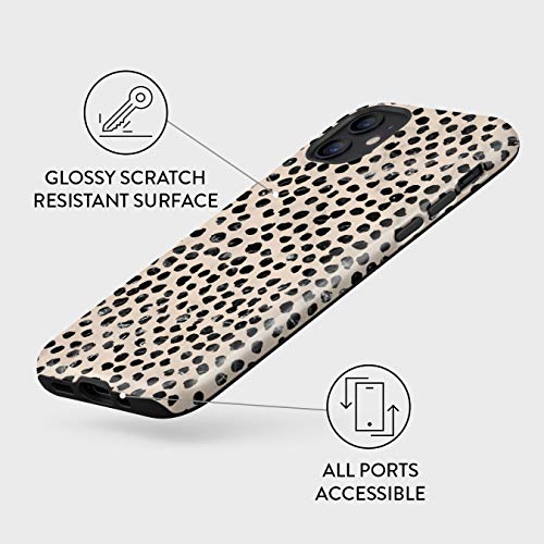 BURGA Phone Case Compatible with iPhone 12 Mini - Hybrid 2-Layer Hard Shell + Silicone Protective Case -Black Polka Dots Pattern Nude Almond Latte - Scratch-Resistant Shockproof Cover