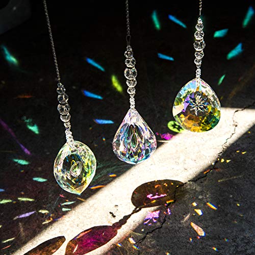 Crystal Suncatchers Hanging Crystals Rainbow 76mm Prisms Pendant with Chakra Beads for Window Decor (Pack of 3)