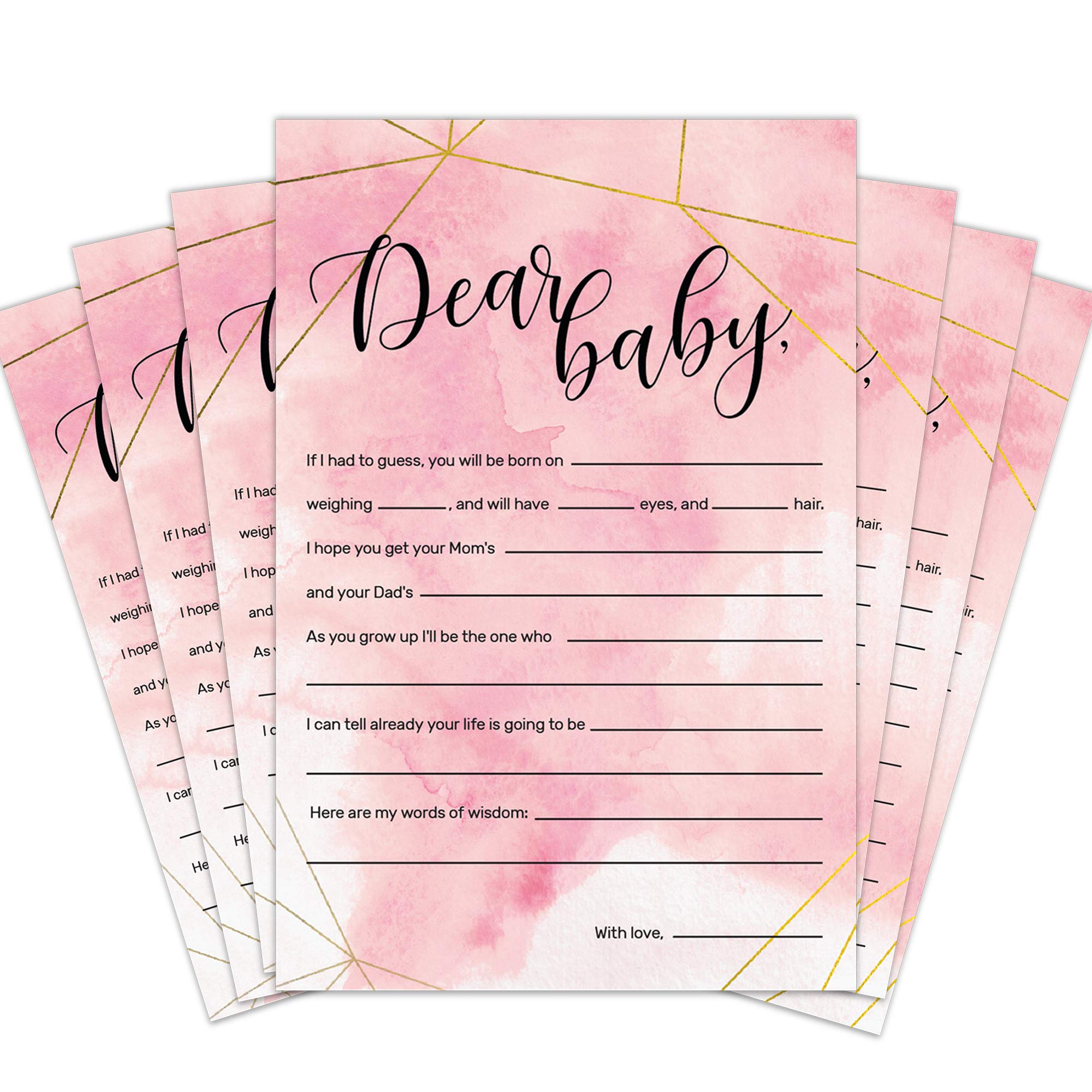 30 Pack Baby Shower Advice Cards. Watercolor Baby Shower Games. Baby Prediction and Advice Cards for Girl Baby Shower.