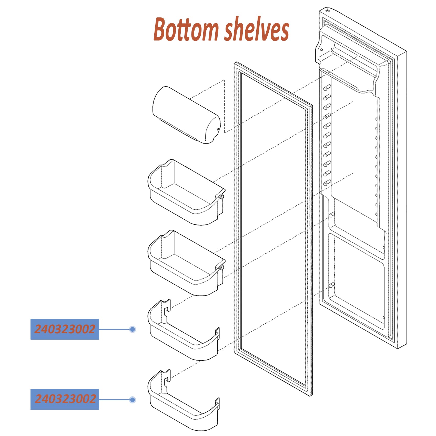 240323002 Refrigerator Door Bin Shelf Compatible with Frigidaire or Electrolux, Bottom Shelves, Clear, Replaces PS429725, AH429725, AP2115742,Single