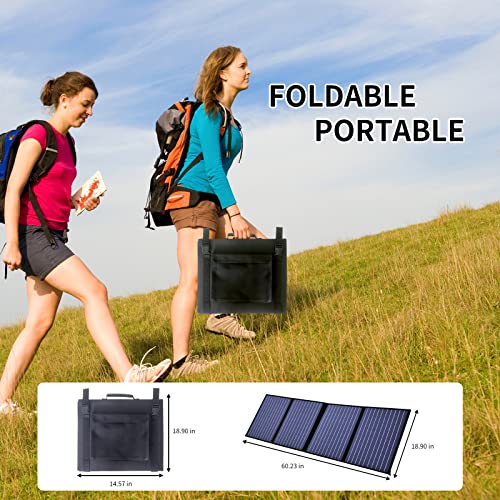 100W Portable Solar Panels with Kickstand, Foldable Solar Panel Charger for Jackery/Anker/FlashFish/Bluetti/Goal Zero/Rockpals Power Station, DC 18V Output, USB 3.0 Port for Camping Van RV Trip