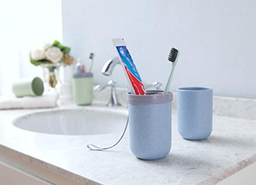 1Pcs Travel Toothbrush Cup Multifunction Wheat Stalk Wash Gargle Cup Portable Business Trips Handy Travel Toothpaste Case Holder Container Storage Box Organizer for Travel and Outdoors (Blue)