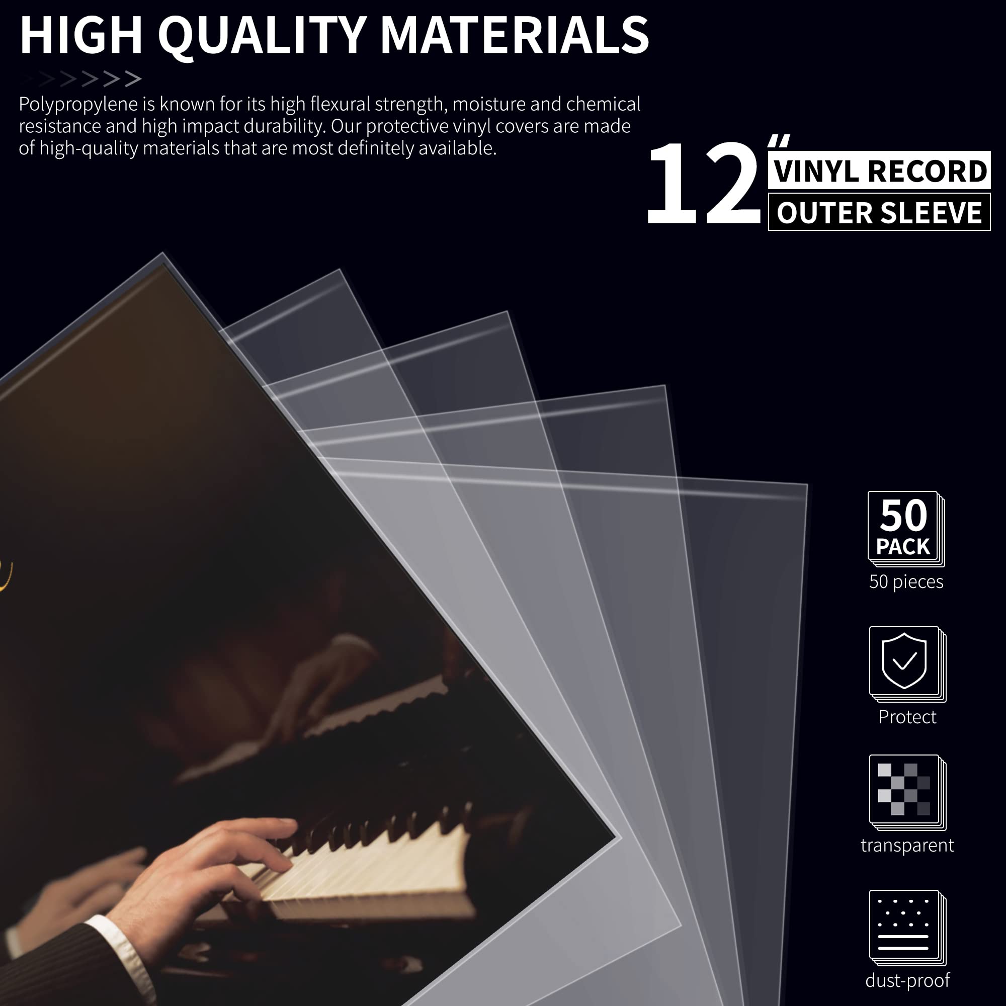 100x Vinyl Record Outer Sleeves, 12" LP - Crystal Clear, Not Cloudy, No Wrinkles