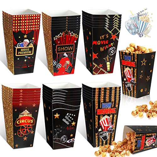 36 Pcs Movie Night Popcorn Boxes Popcorn Buckets 6 Inch Popcorn Bowl Popcorn Cups Popcorn Containers Movie Night Party Favor Treat Boxes for Theater Candy Birthday Cinema Carnival Circus Supplies