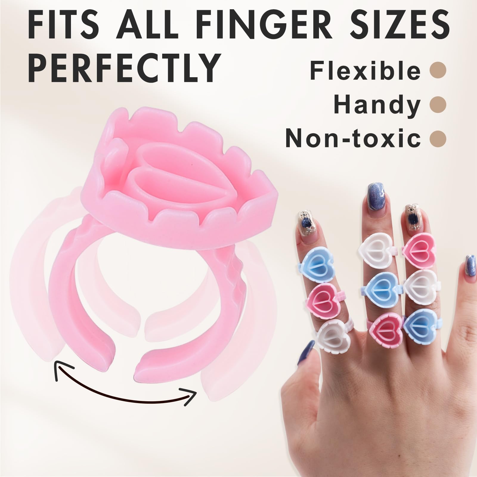 Embagol 100 PCS Glue Rings Smart Glue Cups Lash Glue Holder Heart Glue Cups Lash Glue Rings Fanning Blossom Cups for Eyelash Extensions Pink