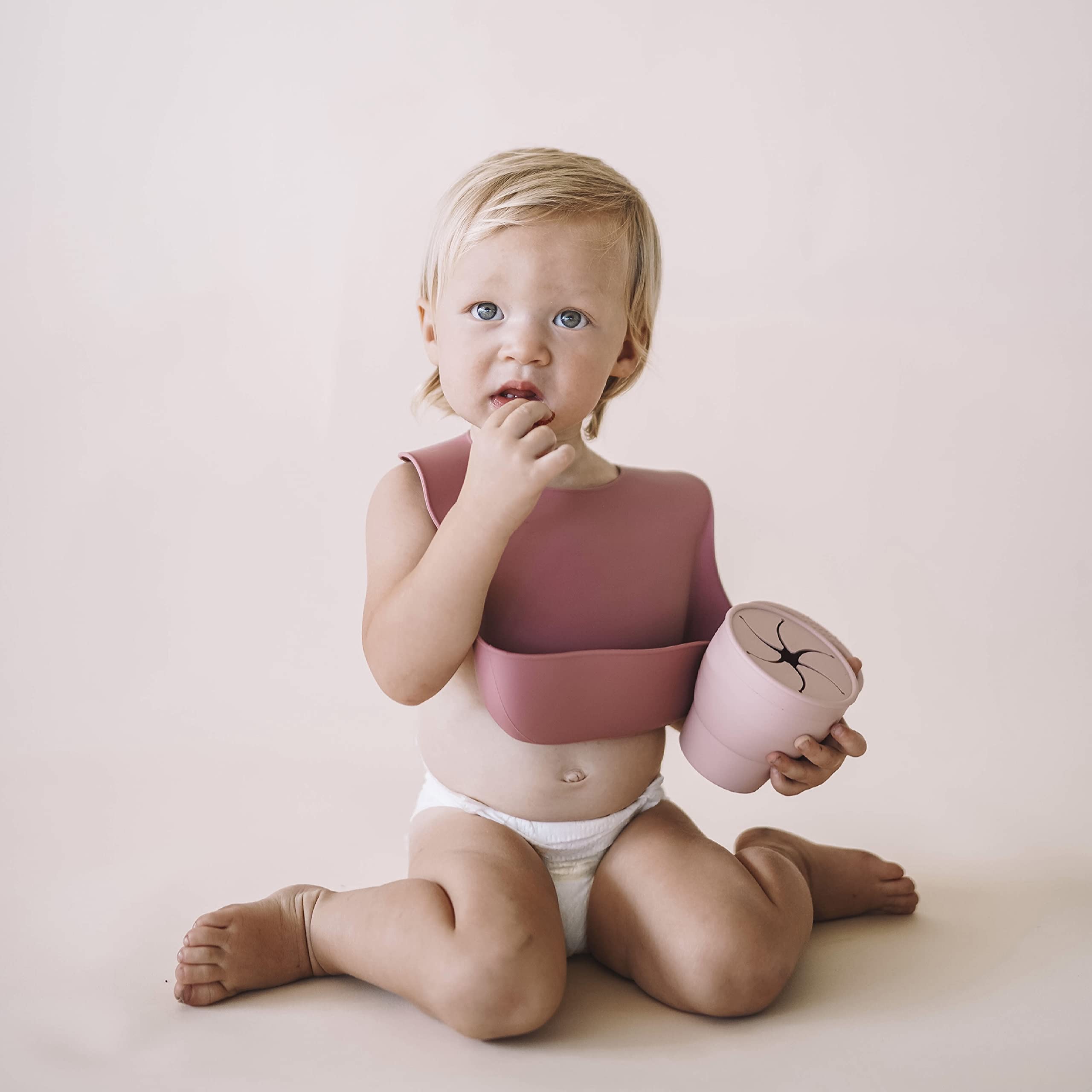 AVA + OLIVER Waterproof Silicone Bib Set with Adjustable Neck Closure - Durable Silicone Bibs for Babies - Set of 2 (Dusty Rose)