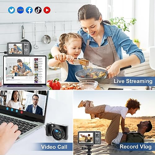 4K Digital Camera,Autofocus 48MP Vlogging Camera for Photography YouTube Compact Camera with Flash,18X Digital Zoom, Anti Shake, Macro Photography, 32G SD Card and 2 Batteries