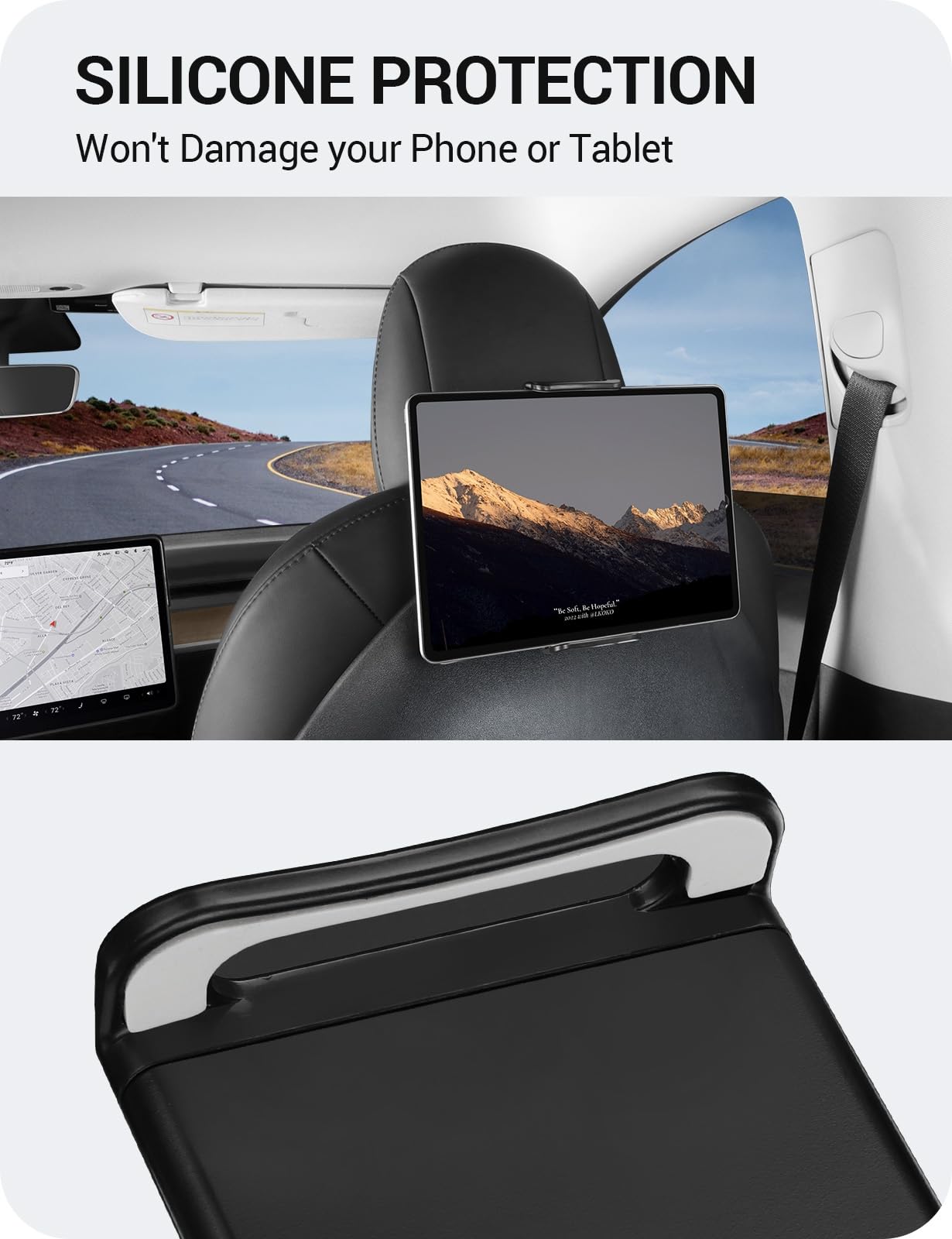 BASENOR 2025 Upgraded Tesla Model Y Model 3 Model S Model X LR/Plaid Tablet Holder Headrest Tablet Mount, 360° Adjustable Travel Rotation Tesla Car Headrest Stand Cradle Accessories