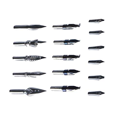AIVN Calligraphy Pen - Antique Feather Quill with 17 nibs - Writing Case with Black Ink