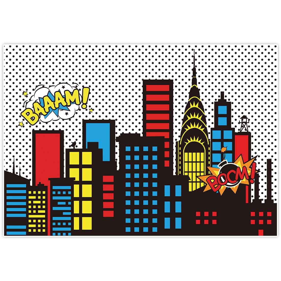 Allenjoy 96" x 72" Superhero Themed Backdrops Super City Skyline Buildings Children Birthday Supplies Favors Decorations Photography Party Event Banner Photo Studio Booth Background Baby Shower Vinyl