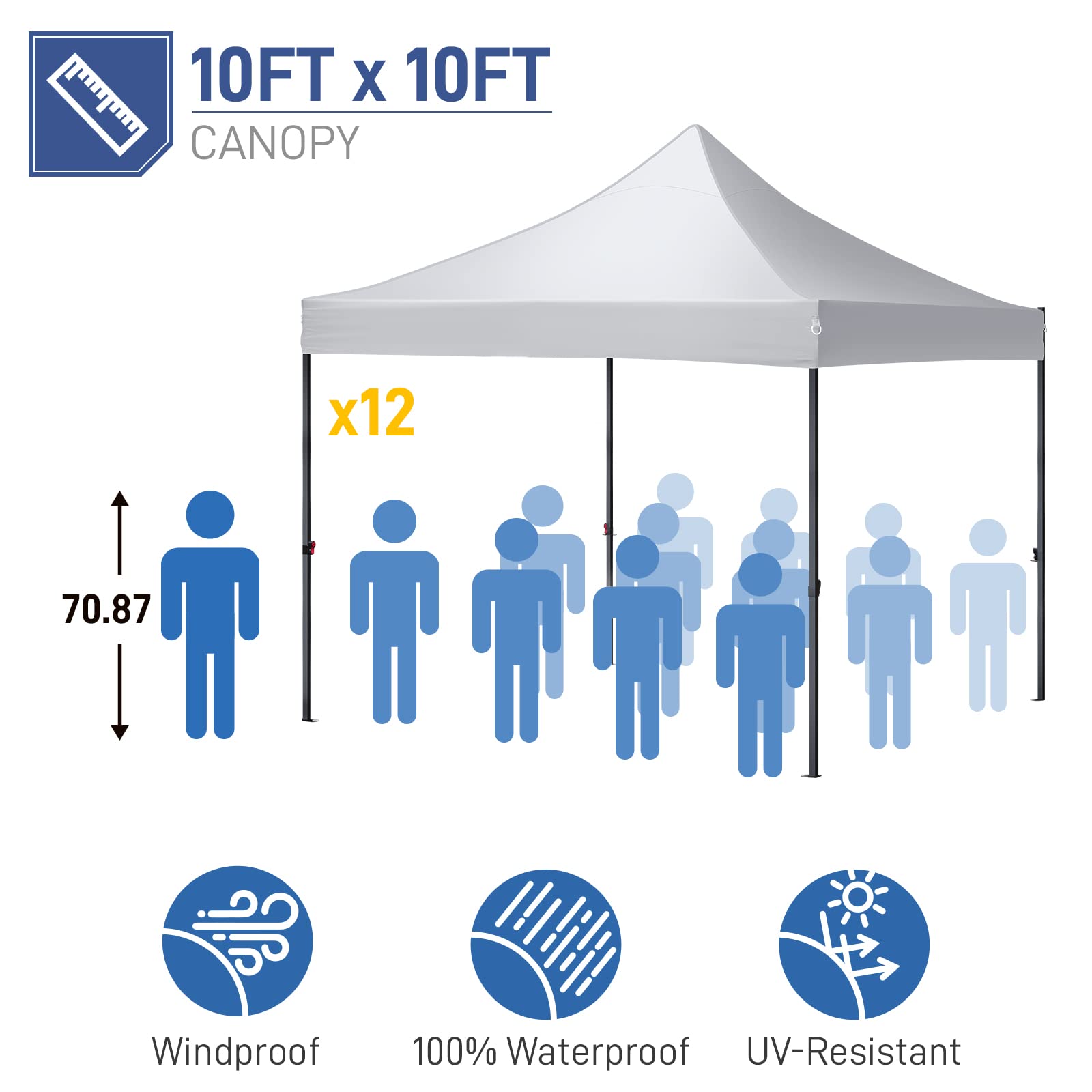 10x10 FT Pop Up Canopy Tent, Commercial Instant Heavy Duty Canopy, 500D Waterproof Adjustable Canopy with Wheeled Carry Bag, 4 Sandbags & 4 Stakes (White)
