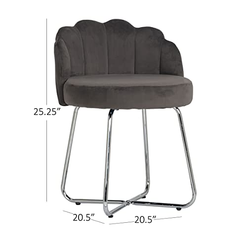 Hillsdale, Catalina Round Metal and Upholstered Vanity Stool with Scallop Back for Makeup Room or Bathroom, Dark Gray