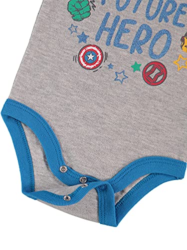 Marvel The Avengers Baby Boys Clothing 3-Piece Set with Bodysuit, Pants, and Bib Baby Boy Clothes (Grey/Blue, 6-9 Months)