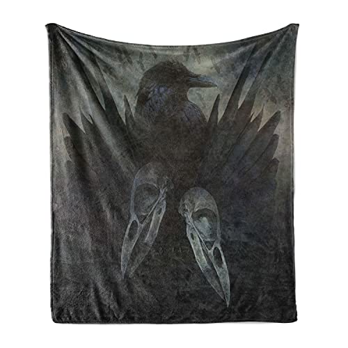 Lunarable Gothic Throw Blanket, Crow Wings Haunting ISM Dark Shadowy Occult Art Print, Flannel Fleece Accent Piece Soft Couch Cover for Adults, 70" x 90", Jade Green