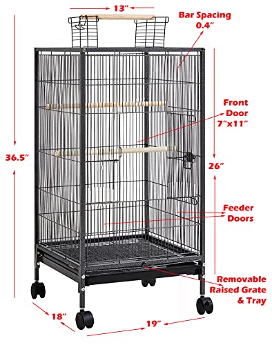 36.5-Inch Elegant Sturdy Wrought Iron Bird Flight Open Play Top Cage with Rolling Casters for Small-Sized Parrot Parakeets Cockatiels Budgies Parrotlets Lovebirds Canary