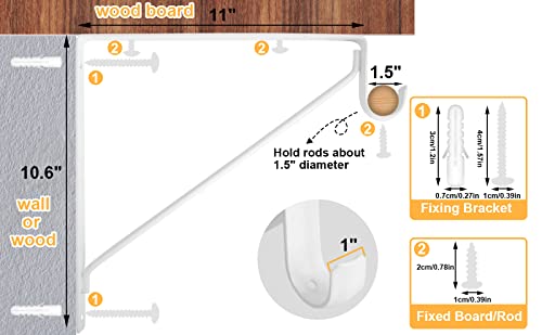 4Pack Closet Shelf Brackets, Heavy Duty Closet Rod & Shelf Brackets, 11 Inch Closet Brackets with Rod Holder, Hanger Pole Support Bracket for Clothes, Wall Mount Closet Rod Brackets with Screws-White