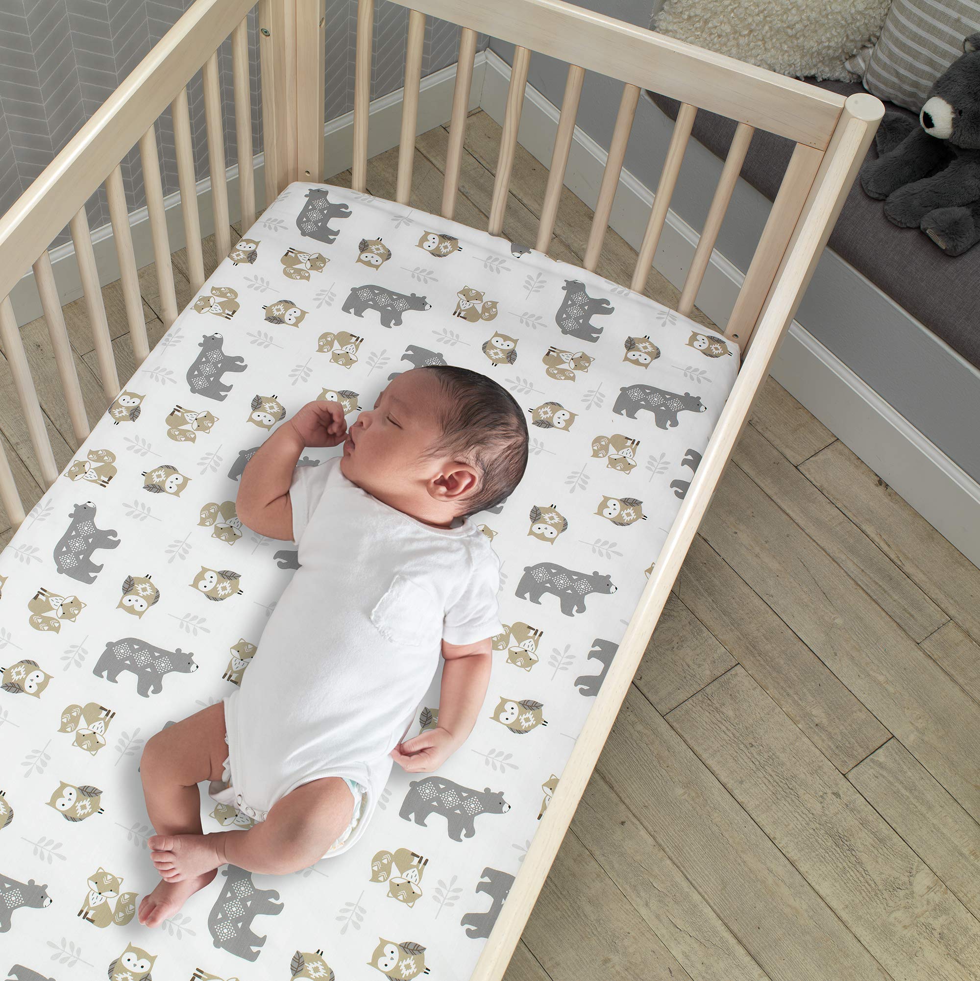 Lambs & Ivy Woodland Forest Animal Nursery 3-Piece Mini Crib Bedding Set - Gray
