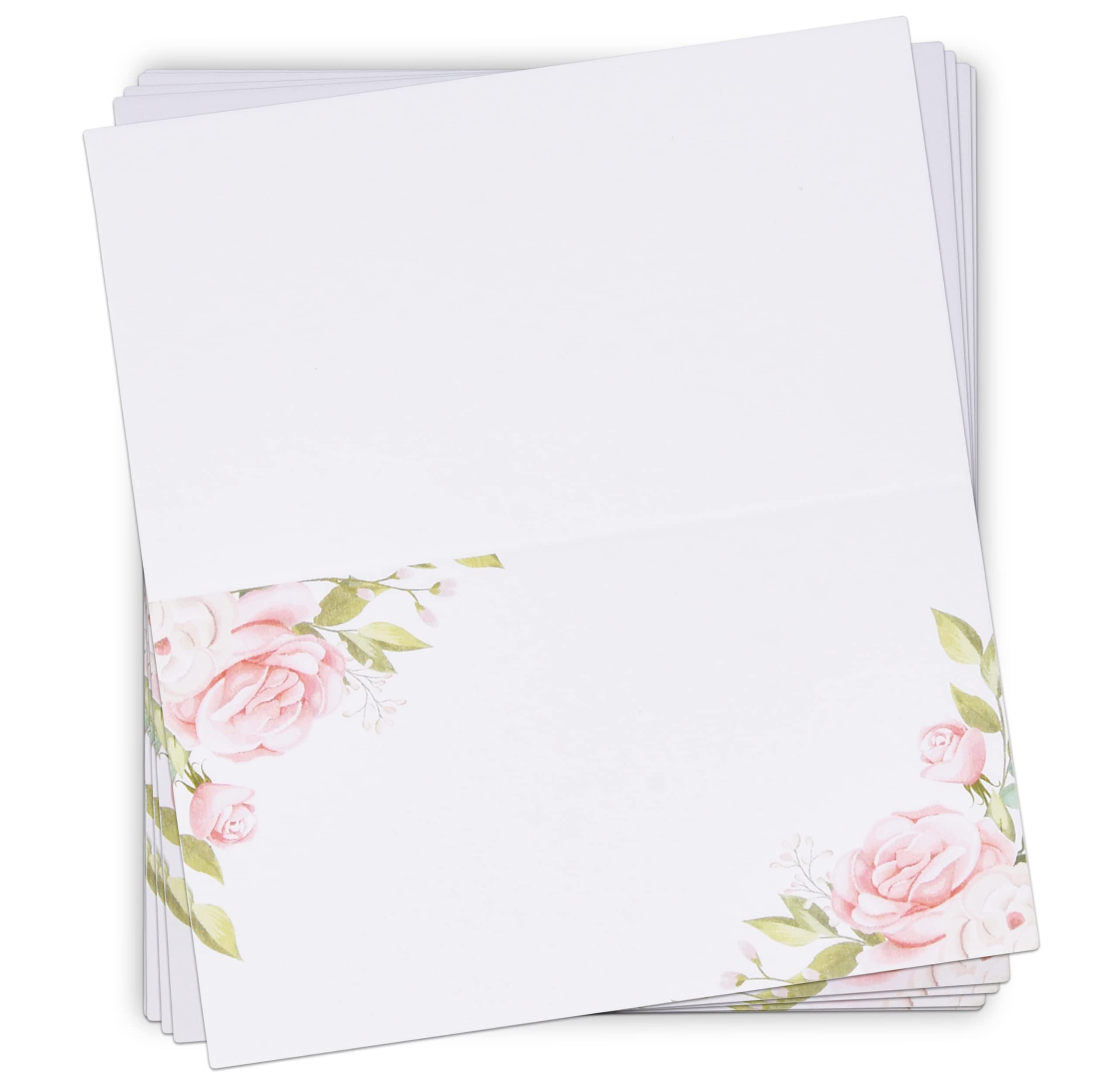 100 Floral Place Cards Pink Paper Peony Flower Wedding Seating Name Card Table Setting Folded Tent Cards for Baby Shower Dinner Weddings Reception Tables Placement Party Decorations 2 x 3.5 Inch