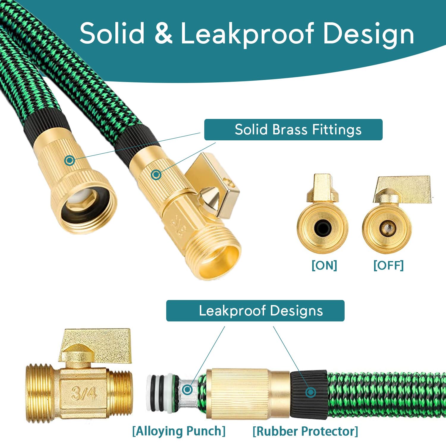 150 ft Expandable Garden Hose - New Flexible Water Hose 150ft with 10 Pattern Spray Nozzle, 3/4 Solid Brass Connectors, Retractable Latex Core - Lightweight Expanding Hose