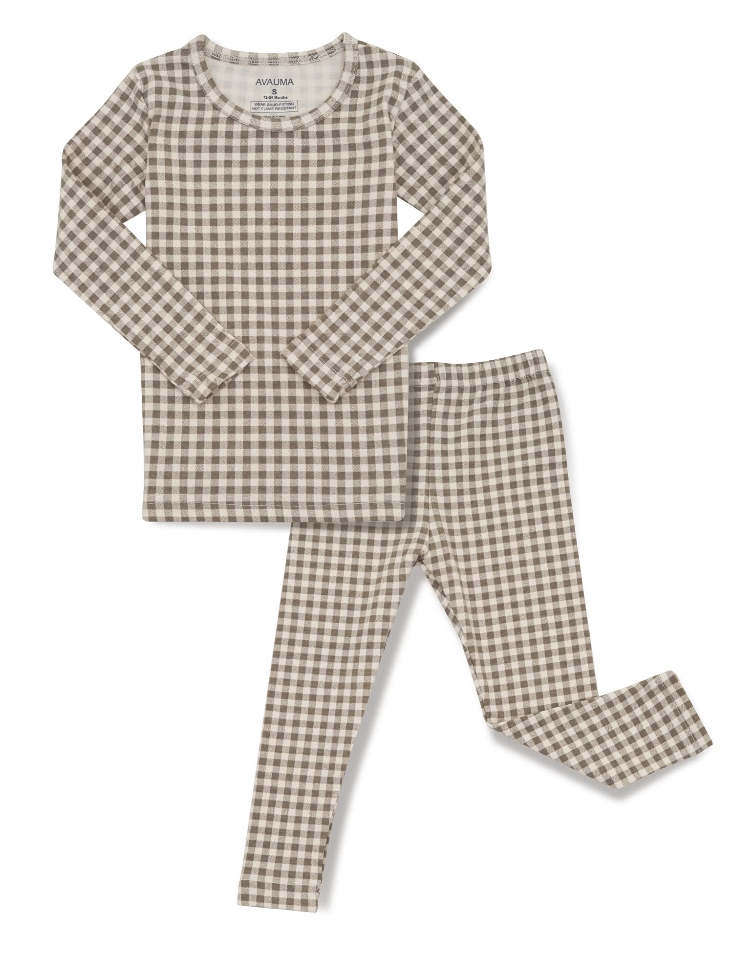 AVAUMA Baby Boys Girls Pajama Set 6M-7T Kids Cute Toddler Snug fit Pattern Design Pjs Cotton Sleepwear (Check_Beige M)