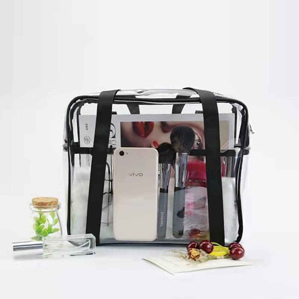 SxoSyo Clear Makeup Bags Large Travel Toiletry Bag for Women Transparent Bag Clear Cosmetic Bags with Handle Bathroom Organizer (black)