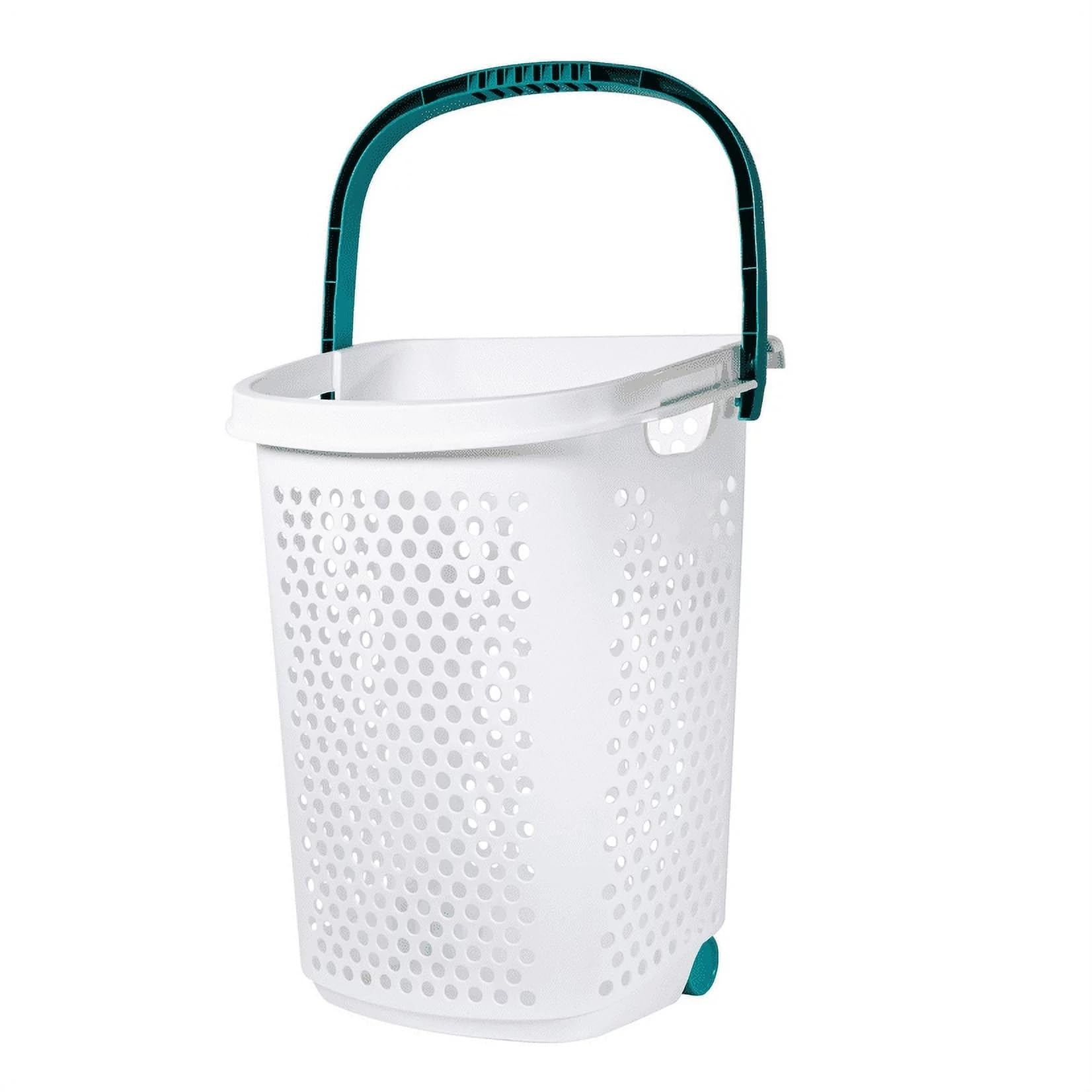 2 Bushel Rolling Plastic Laundry Hamper with Pop-up Handle, White