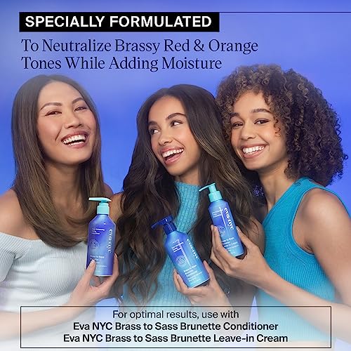 Eva NYC Brass to Sass Brunette Shampoo, Toning Blue Shampoo for Brunettes, Neutralizes Brassy Red and Orange Tones, Blue Shampoo for Color Treated Hair, 8.8 fl oz