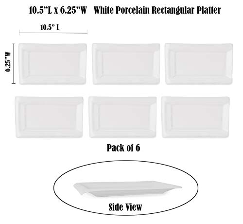 Hinomaru Collection White Porcelain Rectangular Serving Plates Set of 6 Durable Porcelain Multi Purpose Platters Party Tray Home Use Plates Restaurant Supply (10.5" L x 6.25" W x 1" H)