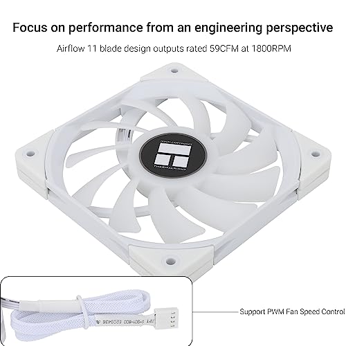 Thermalright C12015W-S CPU Fan Computer case Fan Quiet 4pin PWM ARGB PC Fan, 15mm Slimline Cooler Fan, 120mm CPU Cooling Fan(White)