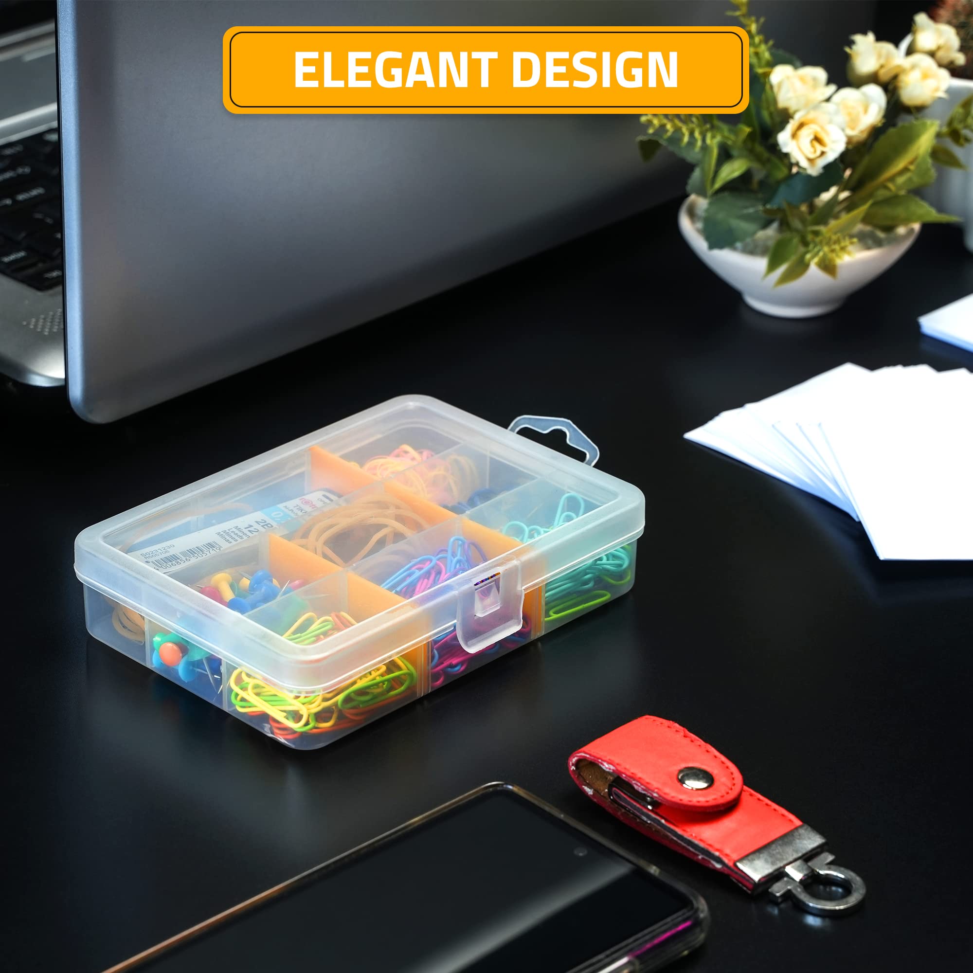 CANOPUS 9-Grid Clear Plastic Compartment Box with Adjustable Dividers, Small Parts Storage and Organizer Case for Craft, Jewelry, Beads, Tiny Tools and Parts, (2 Set), 5.5 x 4.0 x 1.2 inch, Clear